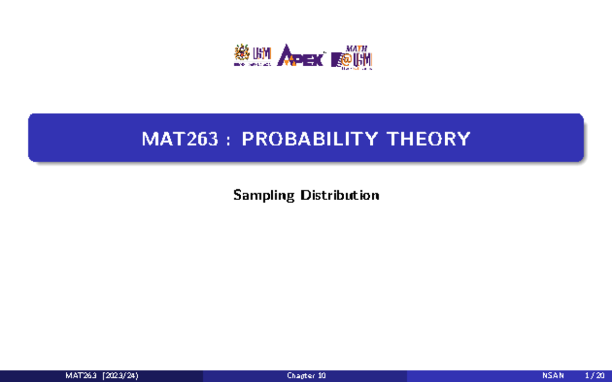 Chapter 10 - OPERATION RESEARCH - MAT263 : PROBABILITY THEORY Sampling Distribution Introduction ...