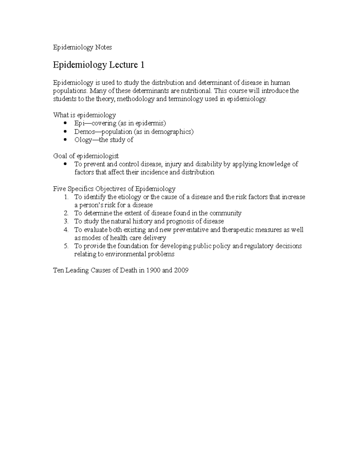 Epidemiology Lecture 1-6 Notes - Epidemiology Notes Epidemiology ...