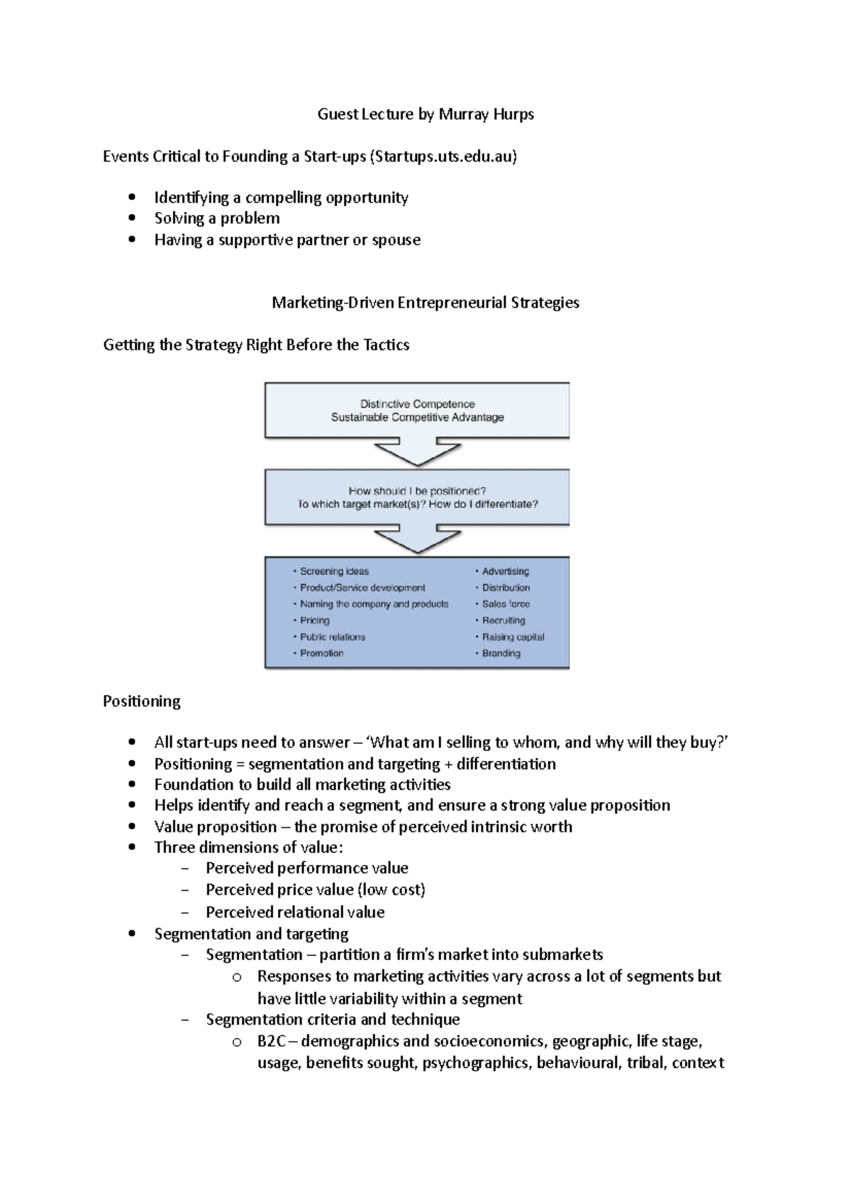 Lecture Notes - Guest Lecture by Murray Hurps Events Critical to ...