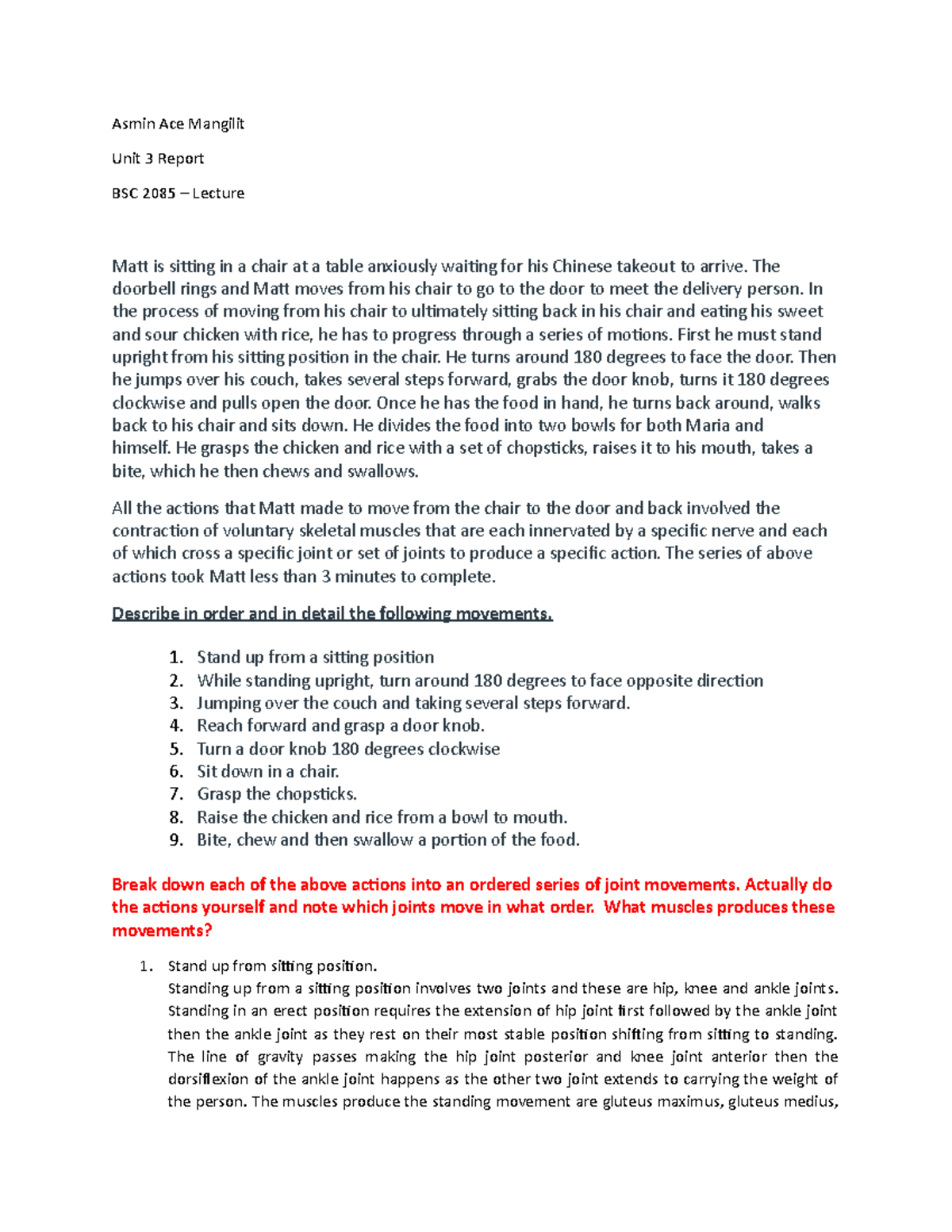 Unit 3 report - sample movements of muscles - Asmin Ace Mangilit Unit 3 Report BSC 2085 ...