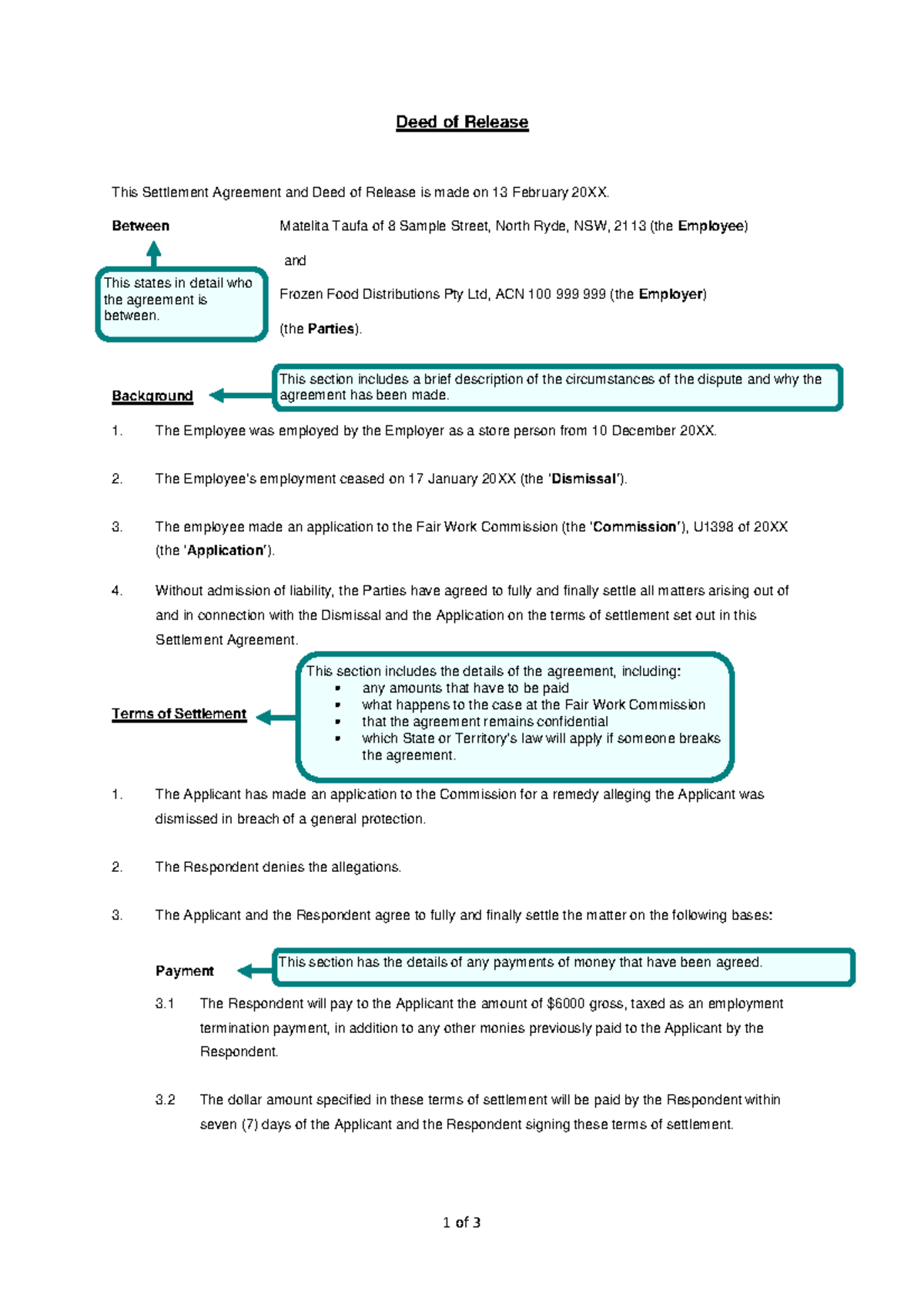 Sample deed of release - GP dismissal - LLW1003 - VU - Studocu