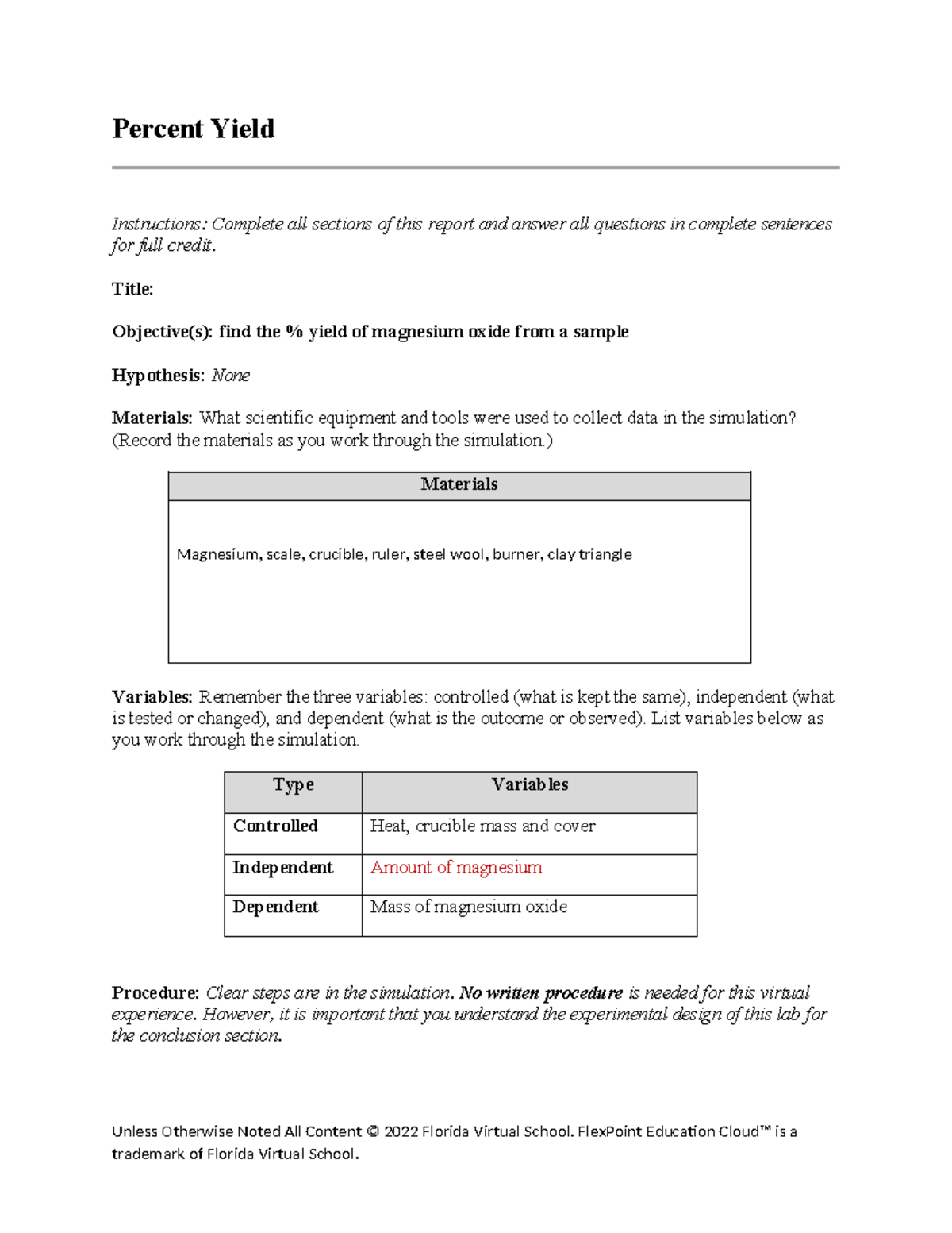 Worksheet 05 07 - chem 5.07 - Percent Yield Instructions: Complete all ...