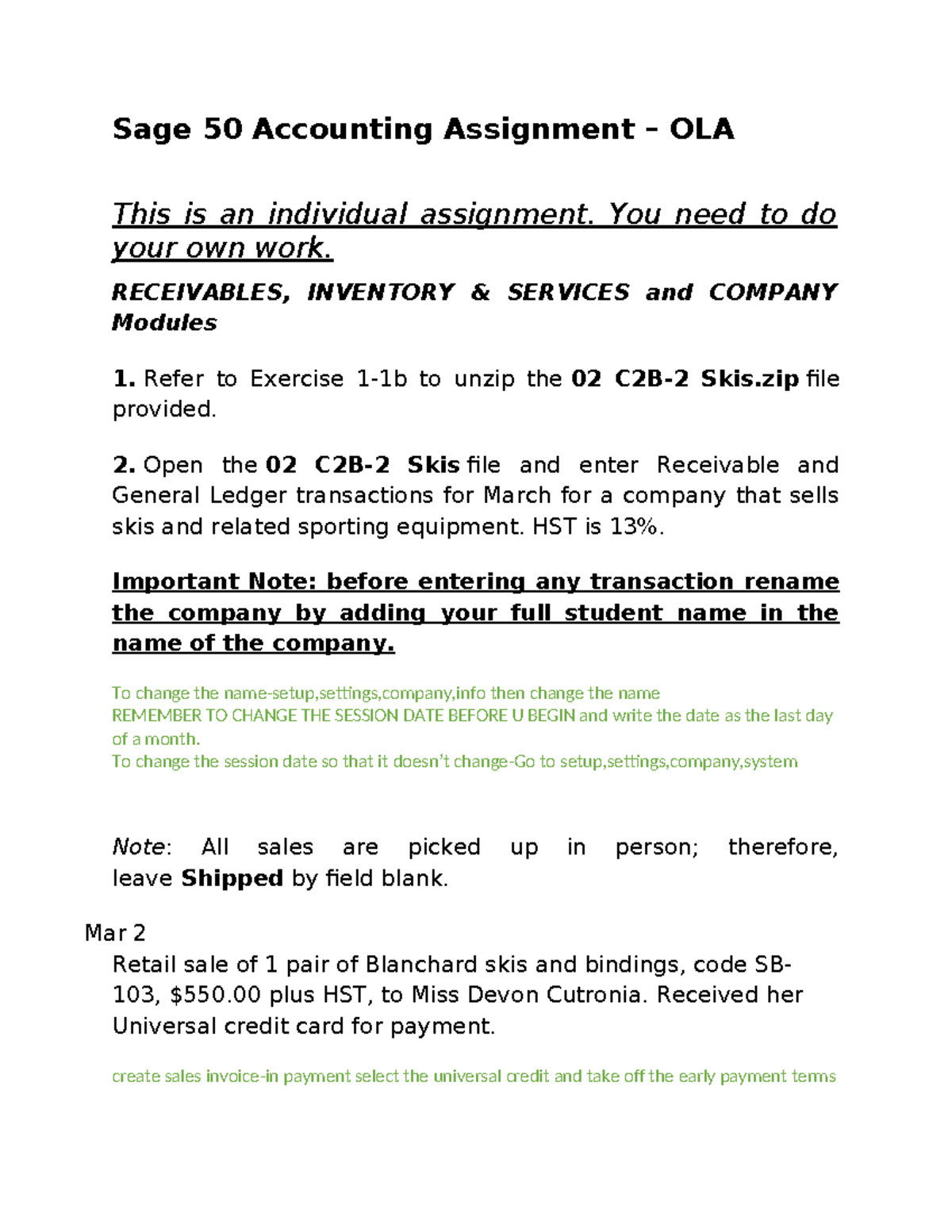 Sage 50 Accounting Assignment OLA - You need to do your own work ...