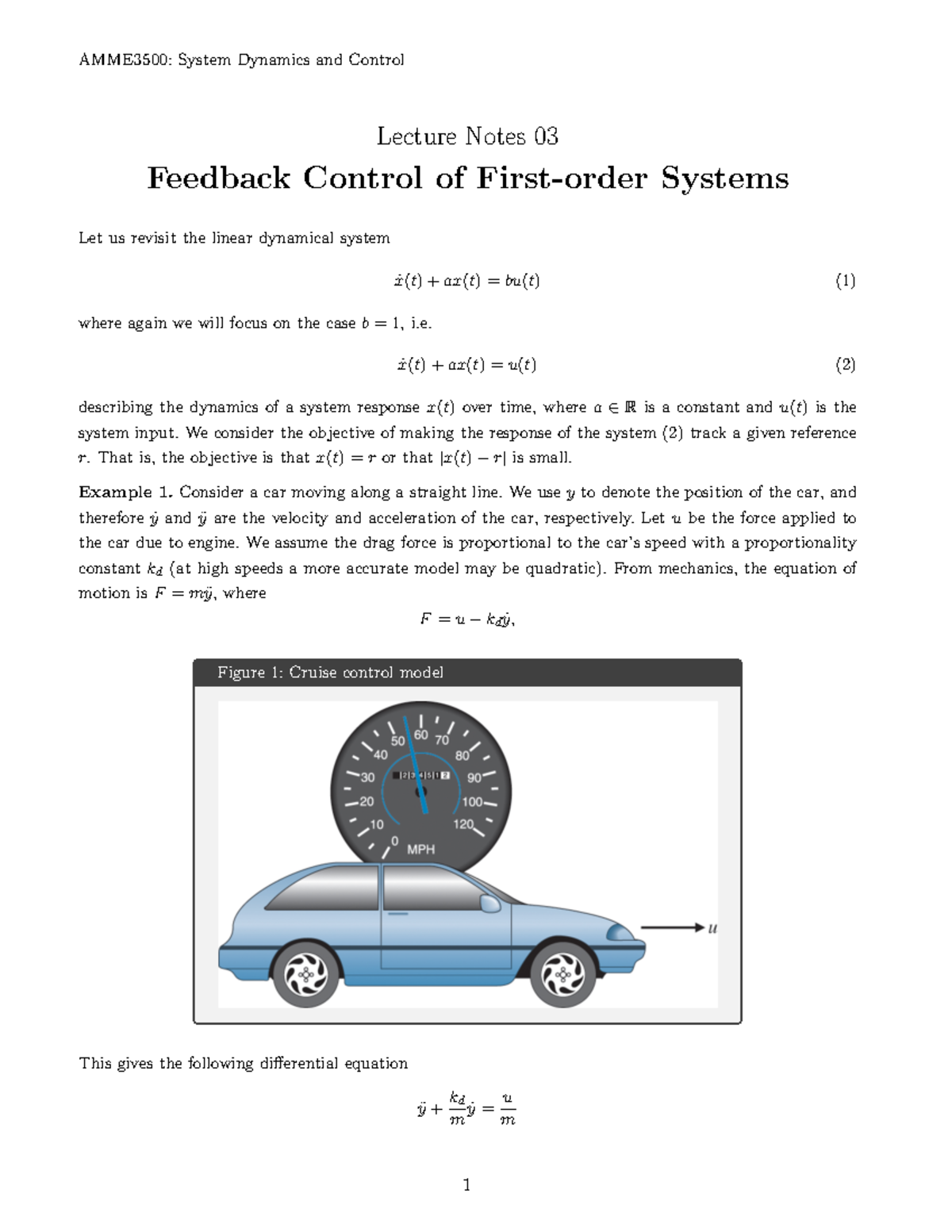 LN03 First Order Control - AMME3500: System Dynamics and Control ...