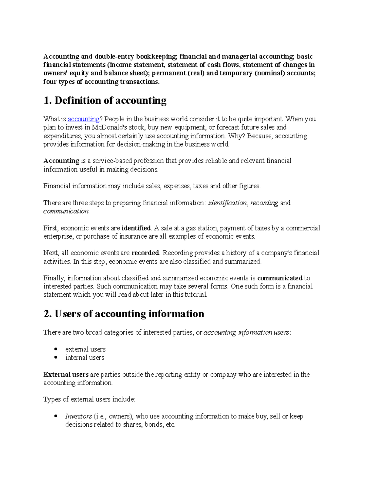 Accounting principle measurement and concepts - Accounting and double ...