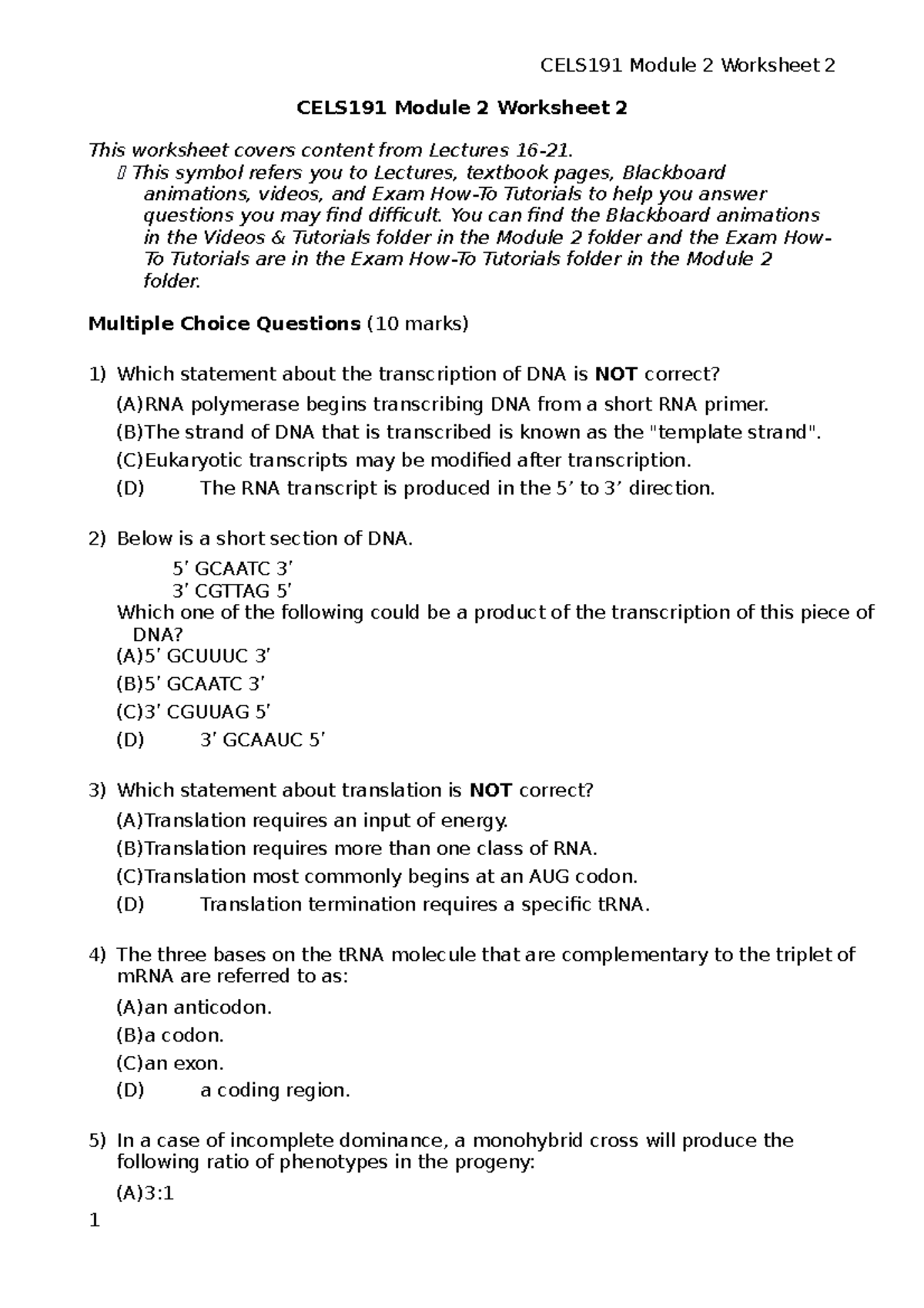 CELS191 Module 2Worksheet 2Questions 2023 - CELS191 Module 2 Worksheet ...