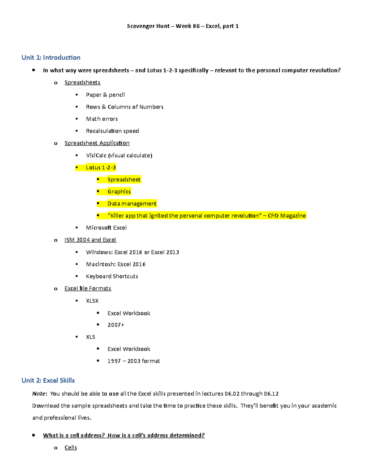 Scavenger Hunt 06-Excel Part 1 - Scavenger Hunt – Week 06 – Excel, part ...