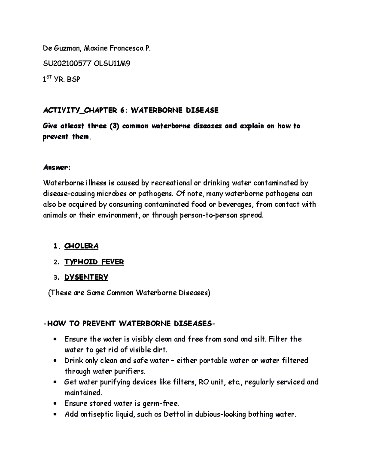 Activity Chapter 6 Waterborne Disease (Copy (11) of NSTP1) (Copy (7) of ...