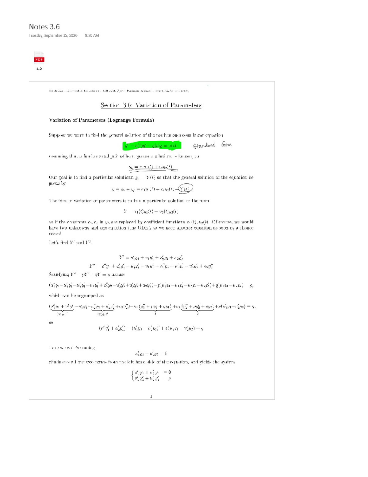 Notes Chapter 3.6 - MATH 308 - Studocu