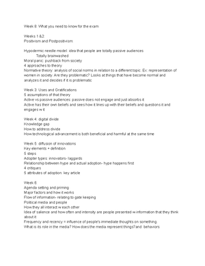 Week 6 - Week 6 Course Notes - Week 6: Agenda Setting: History: MCcombs ...