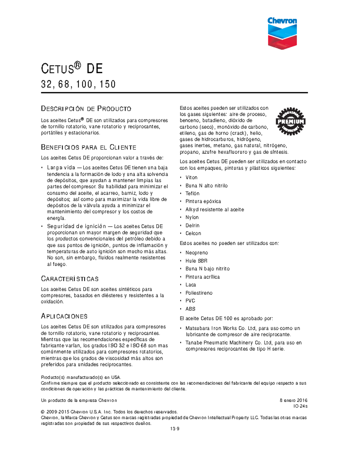 Ficha-tecnica Chevron Cetus DE 100-1 - Producto(s) manufacturado(s) en ...