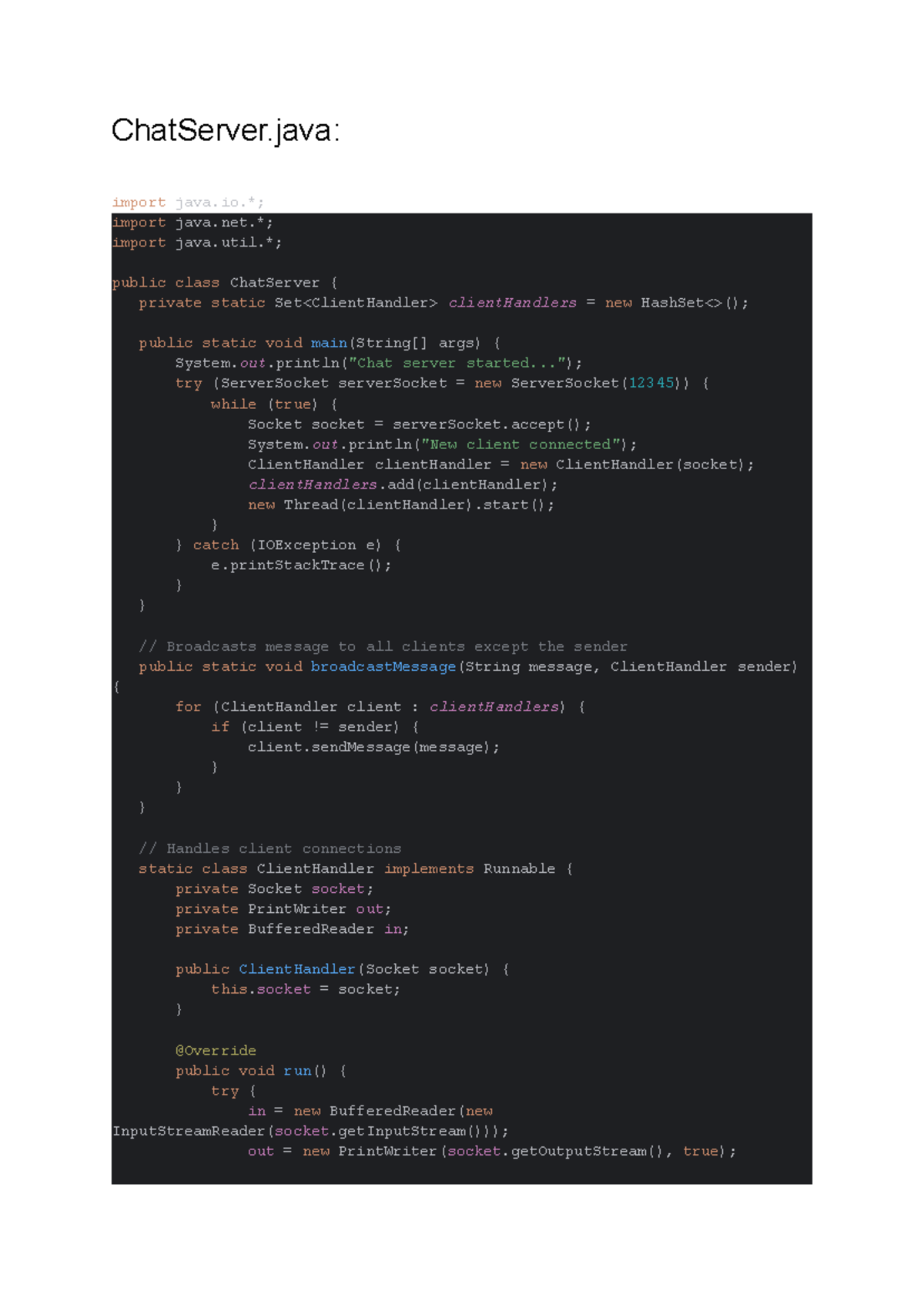 Chat Server - ggggggggggggggggggggggg - ChatServer: import java.; import java.; import java ...