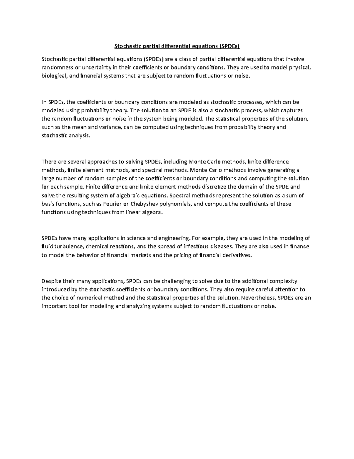 Stochastic Partial Differential Equations Spdes They Are Used To Model Physical Biological