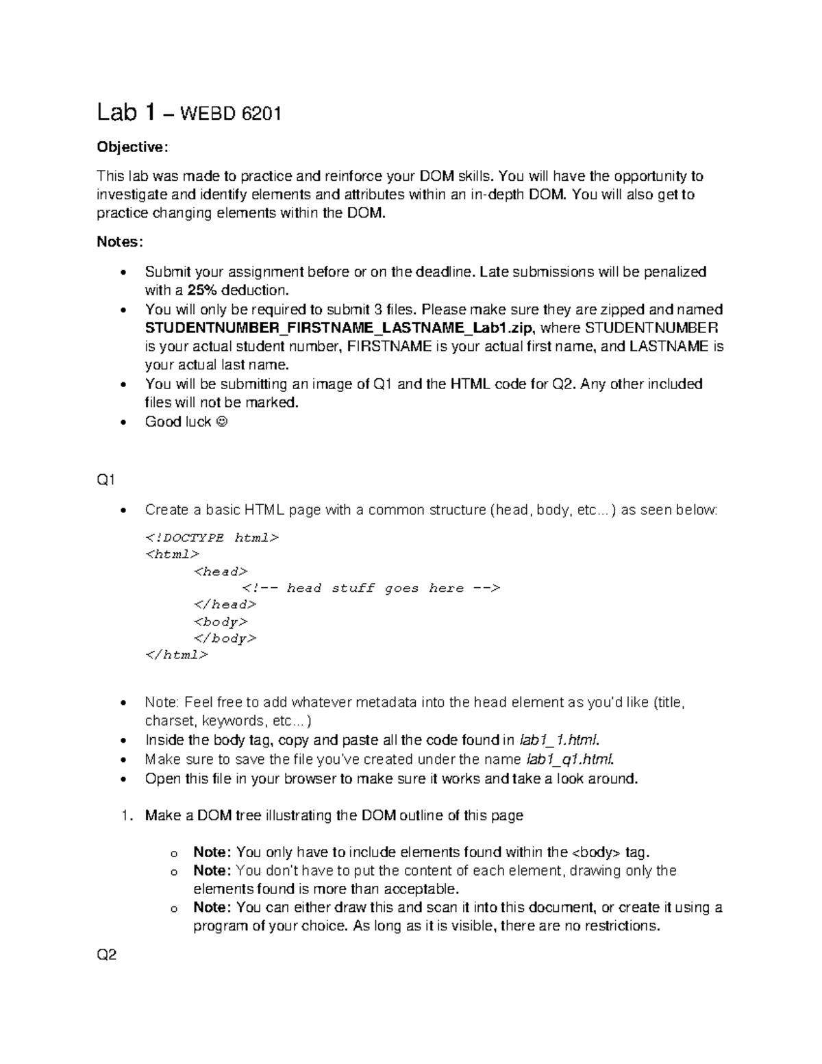 lab 1 for web development - Lab 1 – WEBD 6201 Objective: This lab was ...