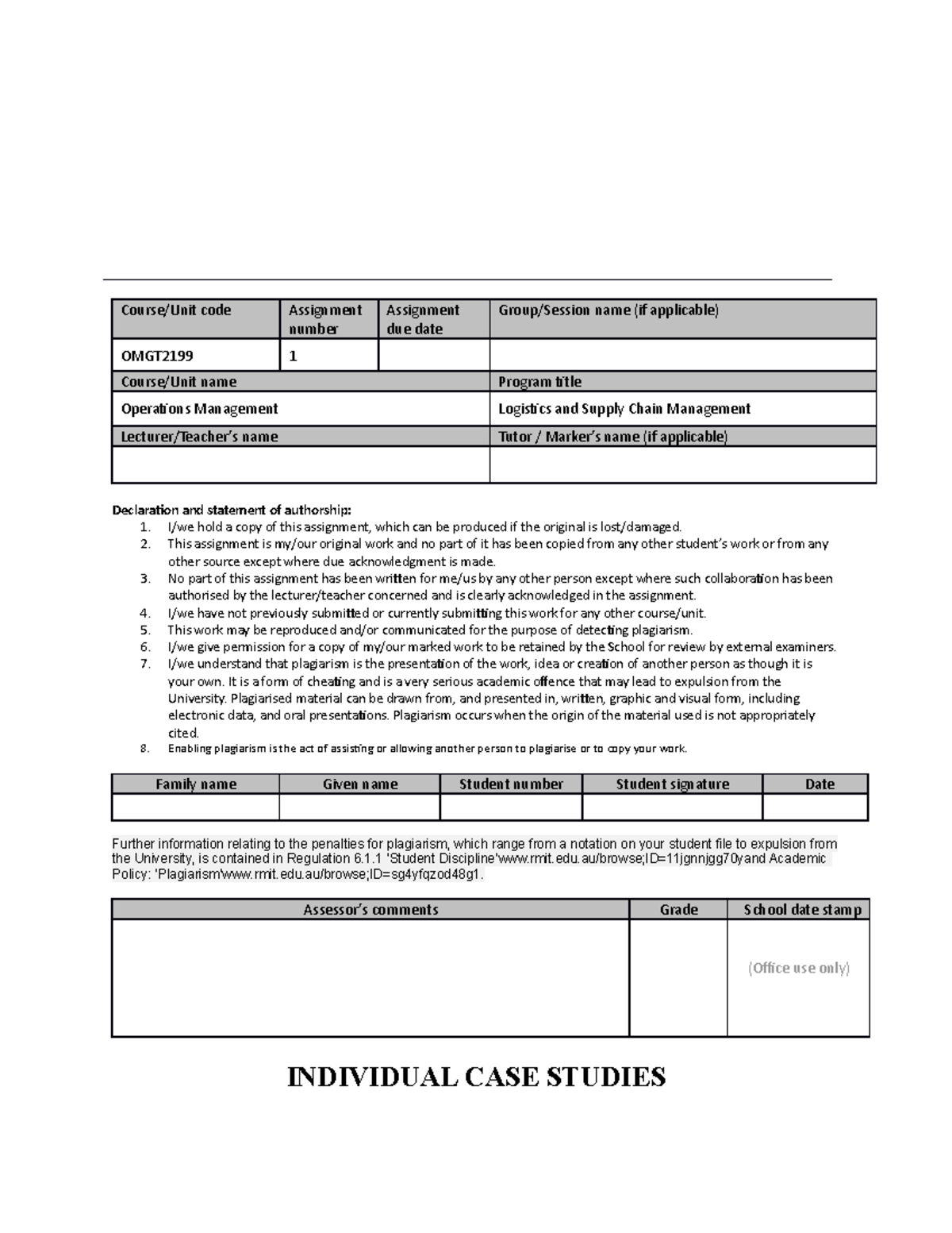Assignment 1-Operations Management - Course/Unit code Assignment number Assignment due date ...