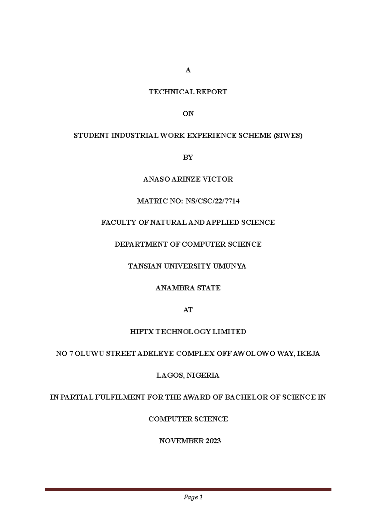 Victor IT Report-1 - Computer Industrial training - A TECHNICAL REPORT ...