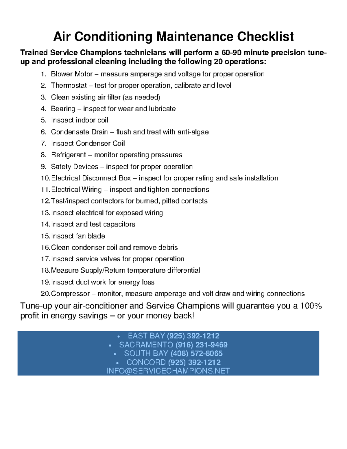 Air Conditioning Maintenance Checklist - Blower Motor – measure amperage and voltage for proper ...