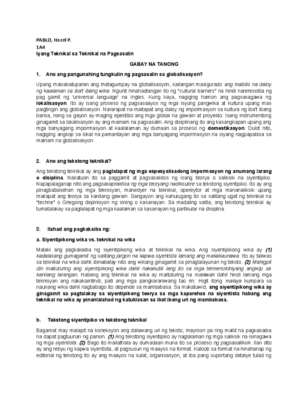 FIL2 Pagsasalin Discussion Board 4 PABLO Hazel P 1A Iyang Teknikal fil2-pagsasalin-discussion-board-4-pablo-hazel-p-1a-iyang-teknikal