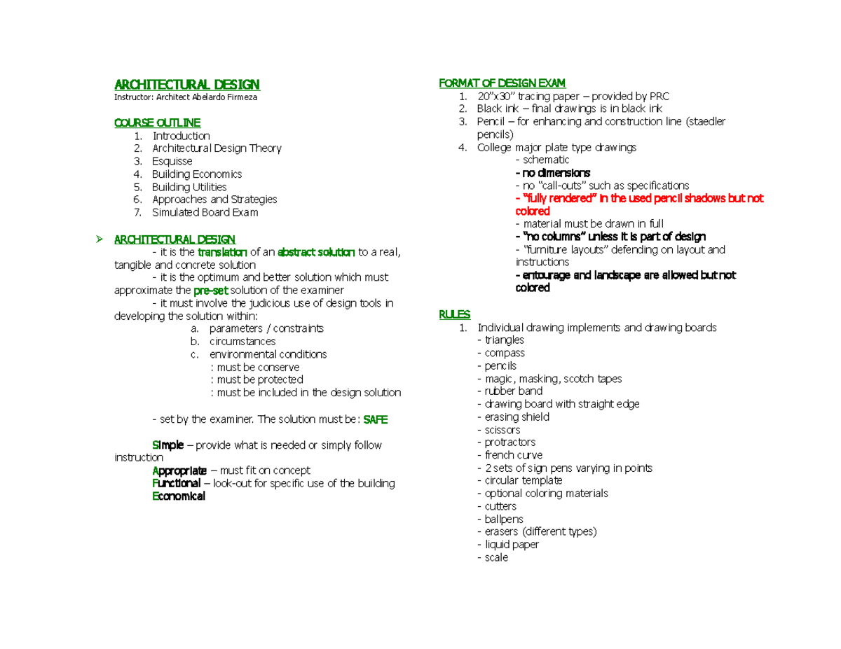 Architectural-Design - ARCHITECTURAL DESIGN Instructor: Architect ...