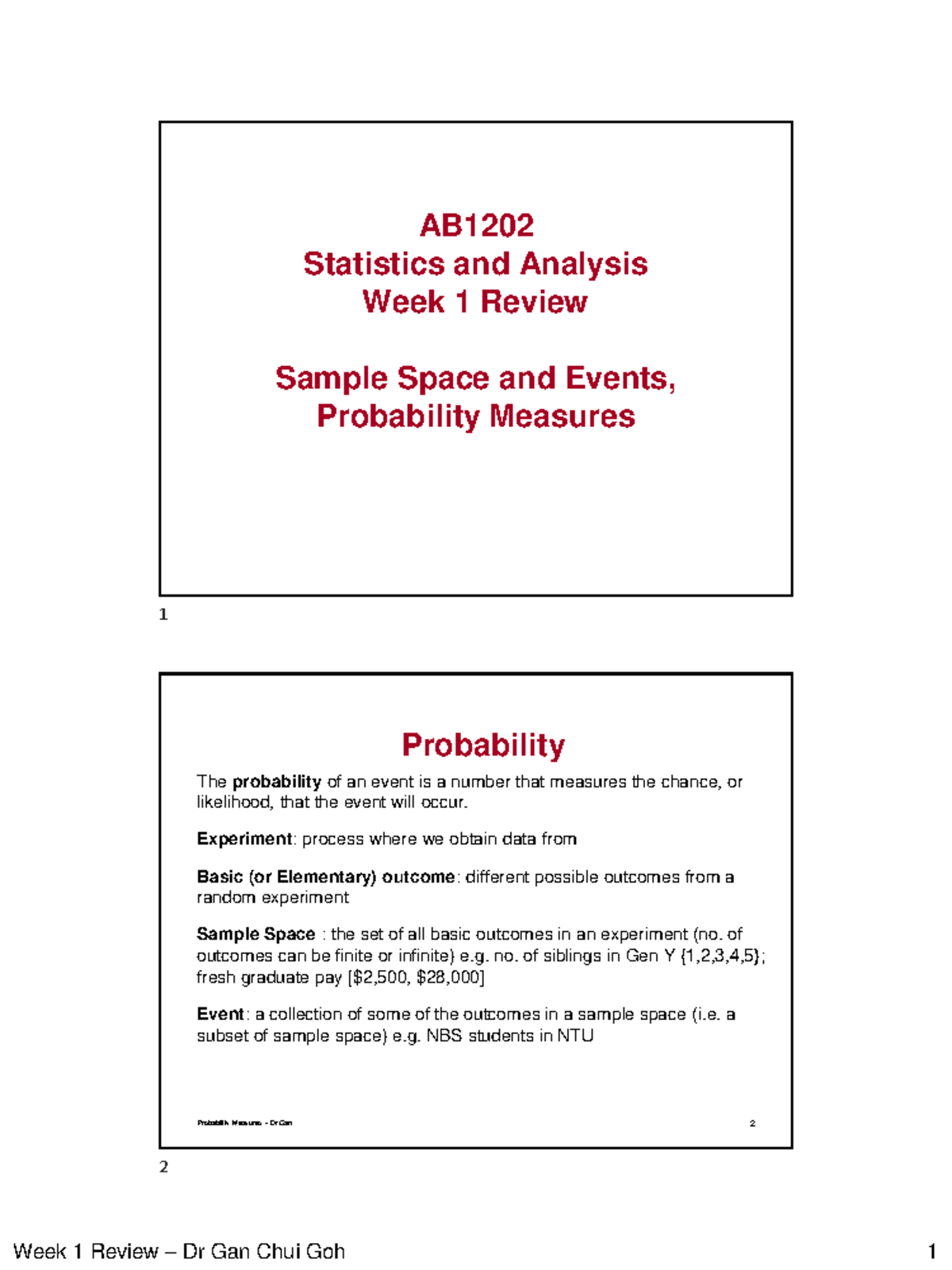 AB1202 Wk 1-Tut 1 notes-Probability-upload - AB1202 - NTU - Studocu