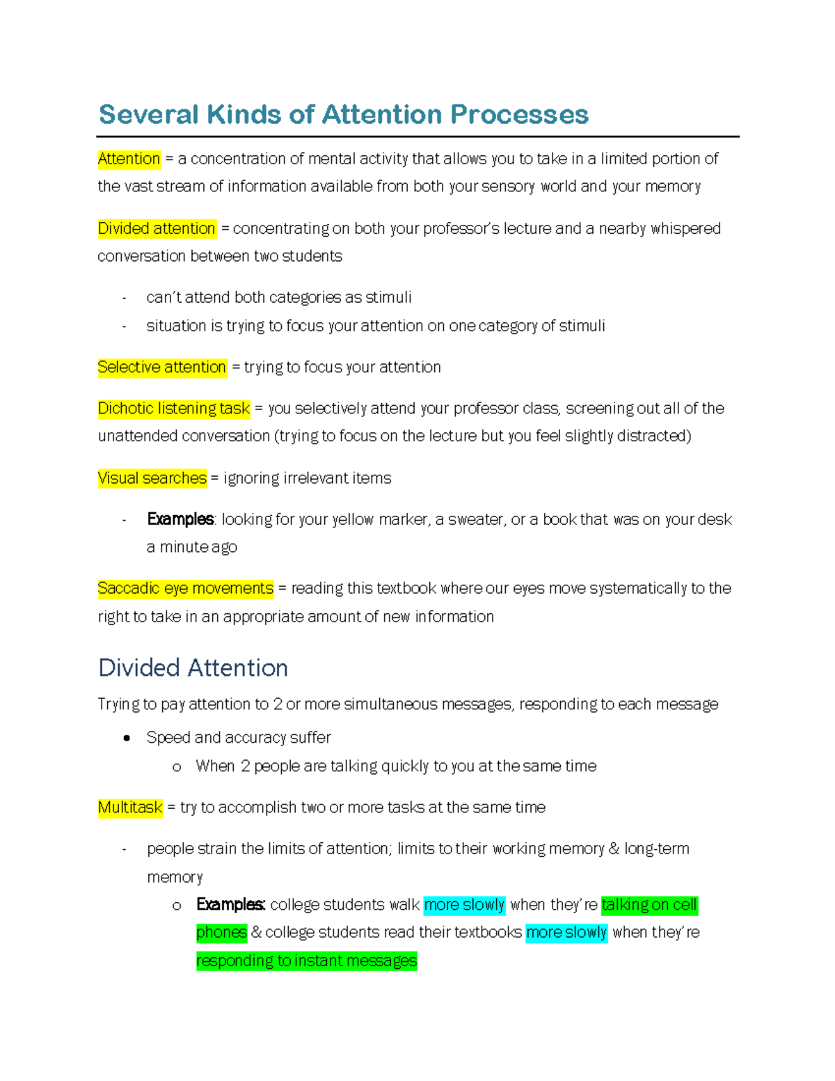 Perceptual Processes II - Attention and Consciousness - Several Kinds ...