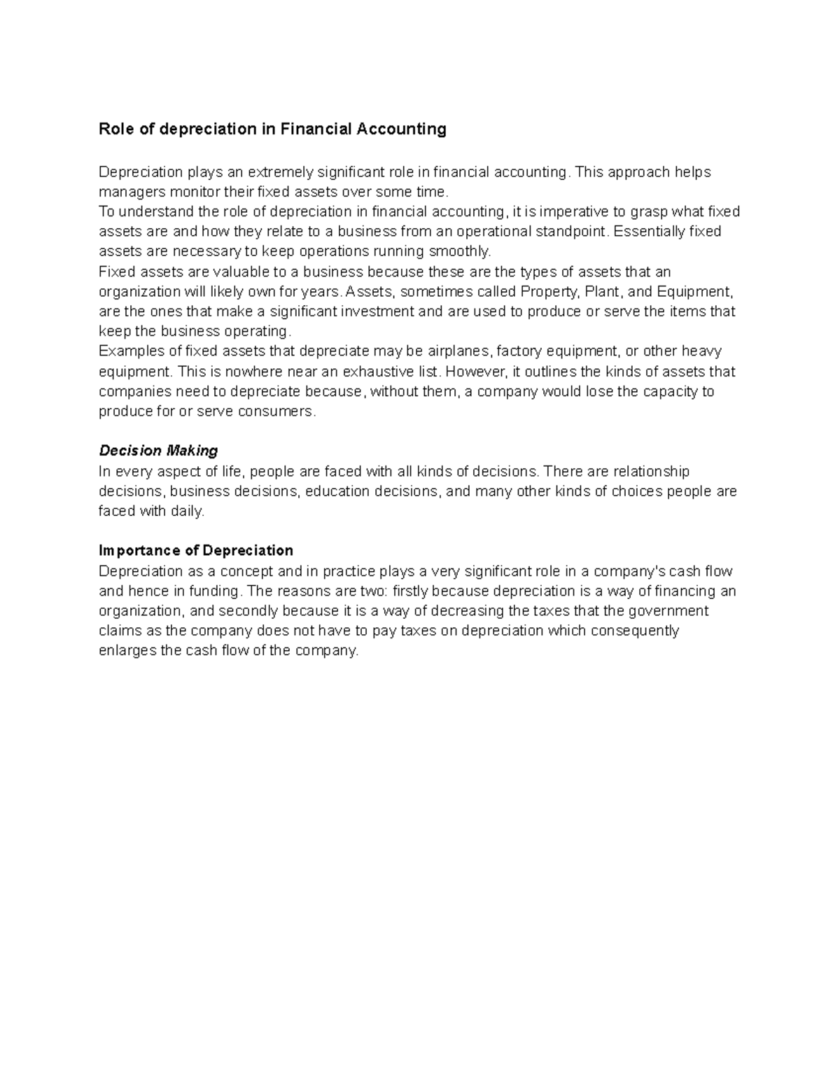 Role and importance of depreciation in Financial Accounting - Role of ...