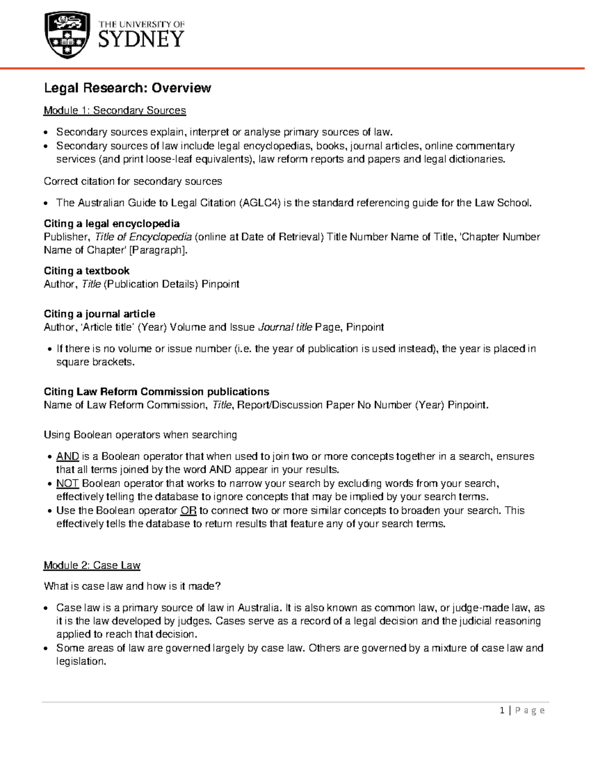 Course Summary - Warning: TT: undefined function: 32 Legal Research: Overview Module 1 ...