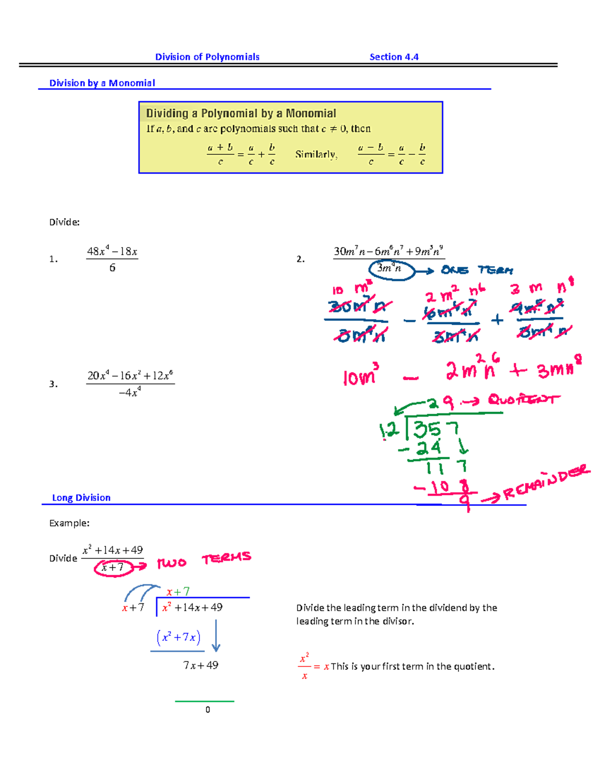 MAT 1033 5 26 2022 4 - Division of Polynomials Section 4. Division by a ...