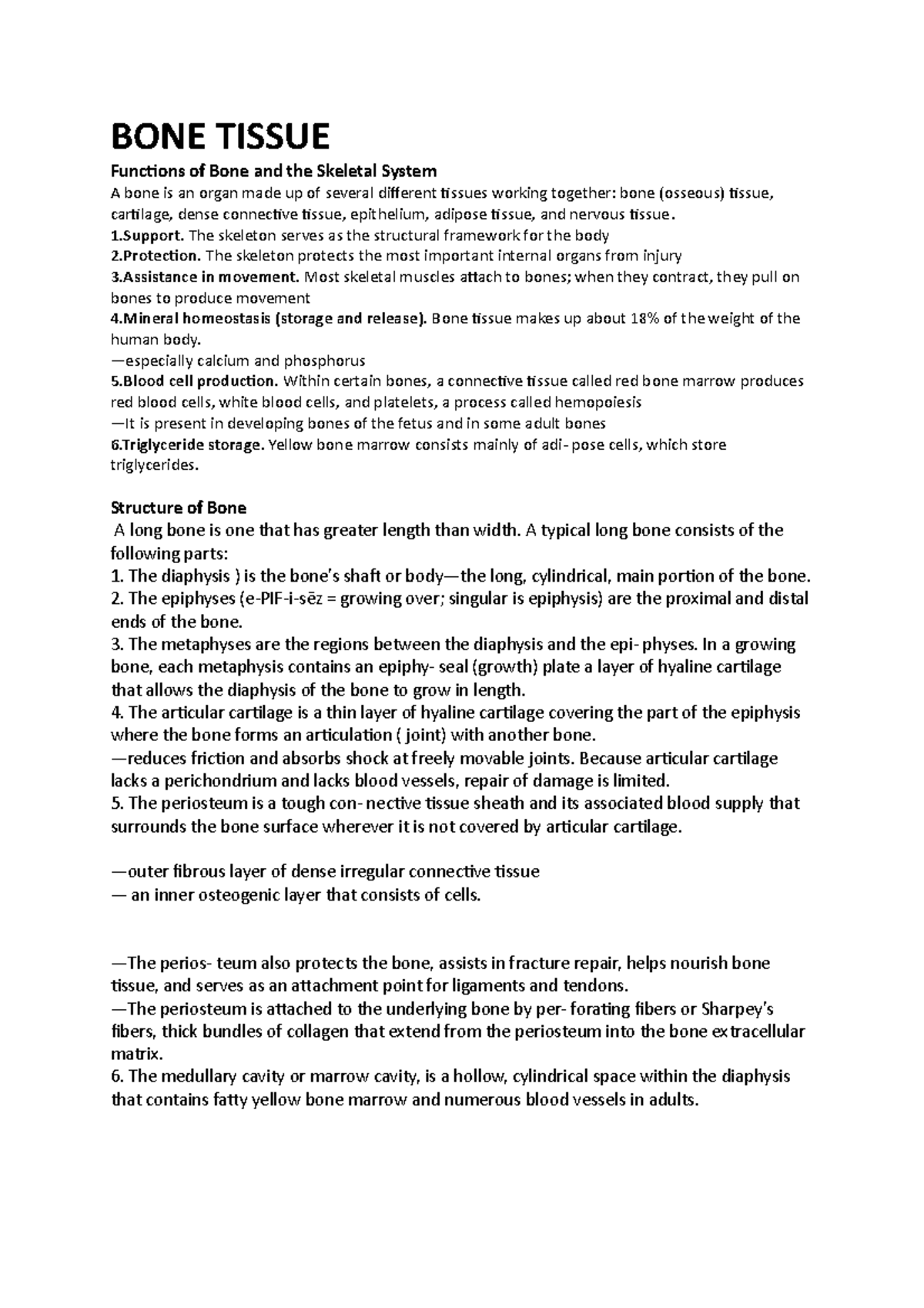 Bone tissue - BONE TISSUE Functions of Bone and the Skeletal System A ...