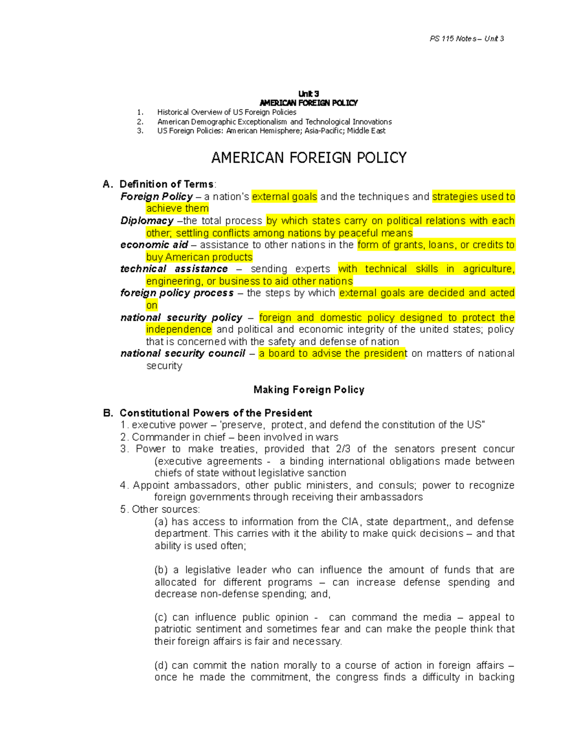 POL SCI 115 UNIT 3 American Foreign Policy - Unit 3 AMERICAN FOREIGN ...
