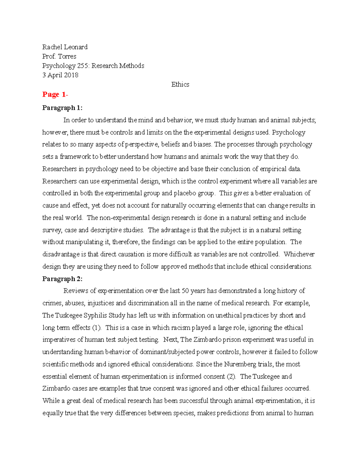 Ethics psych 255 - This paper was a required assignment, worth maybe 5 ...