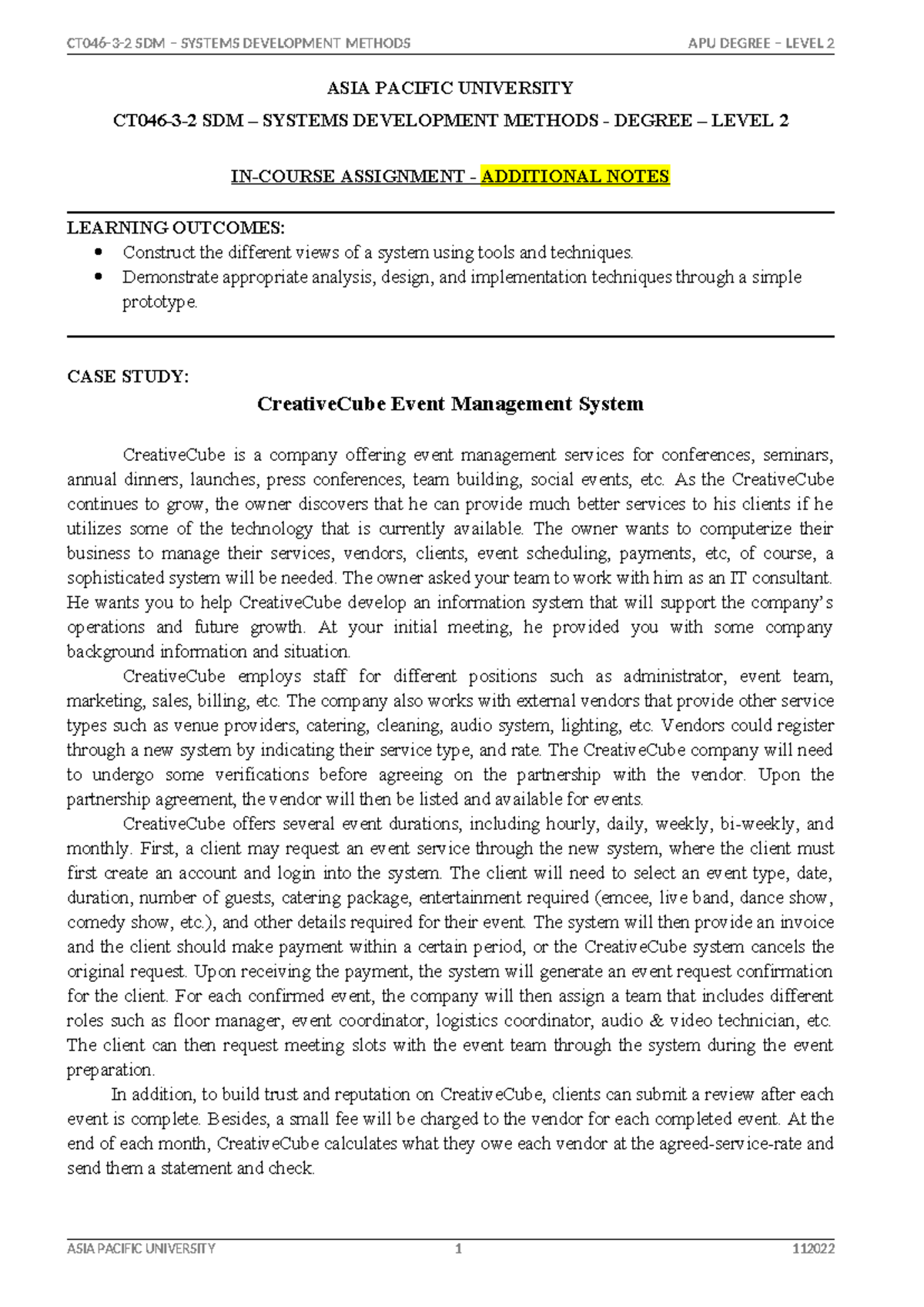 1. Assignment Question SDM2211 Notes - ASIA PACIFIC UNIVERSITY CT046-3 ...