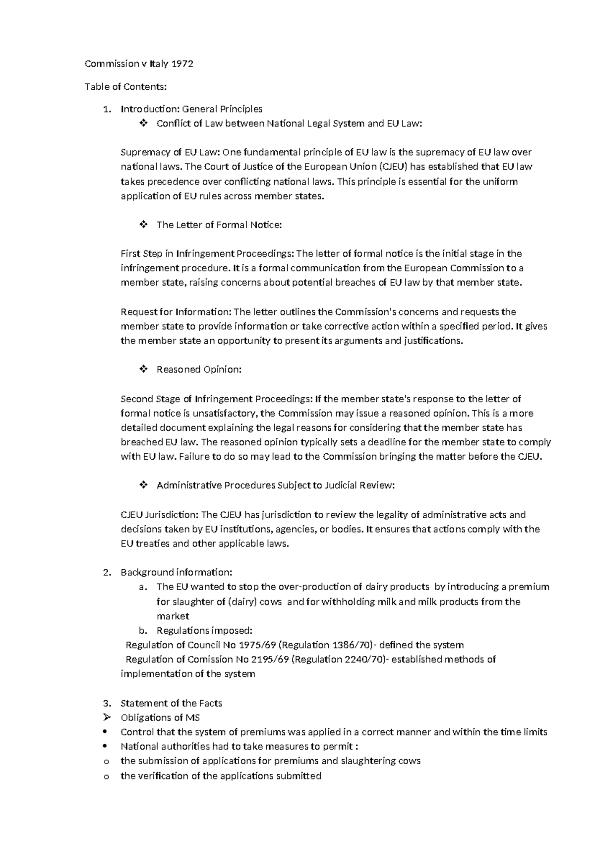 Commission v Italy 1972 notes - Commission v Italy 1972 Table of ...