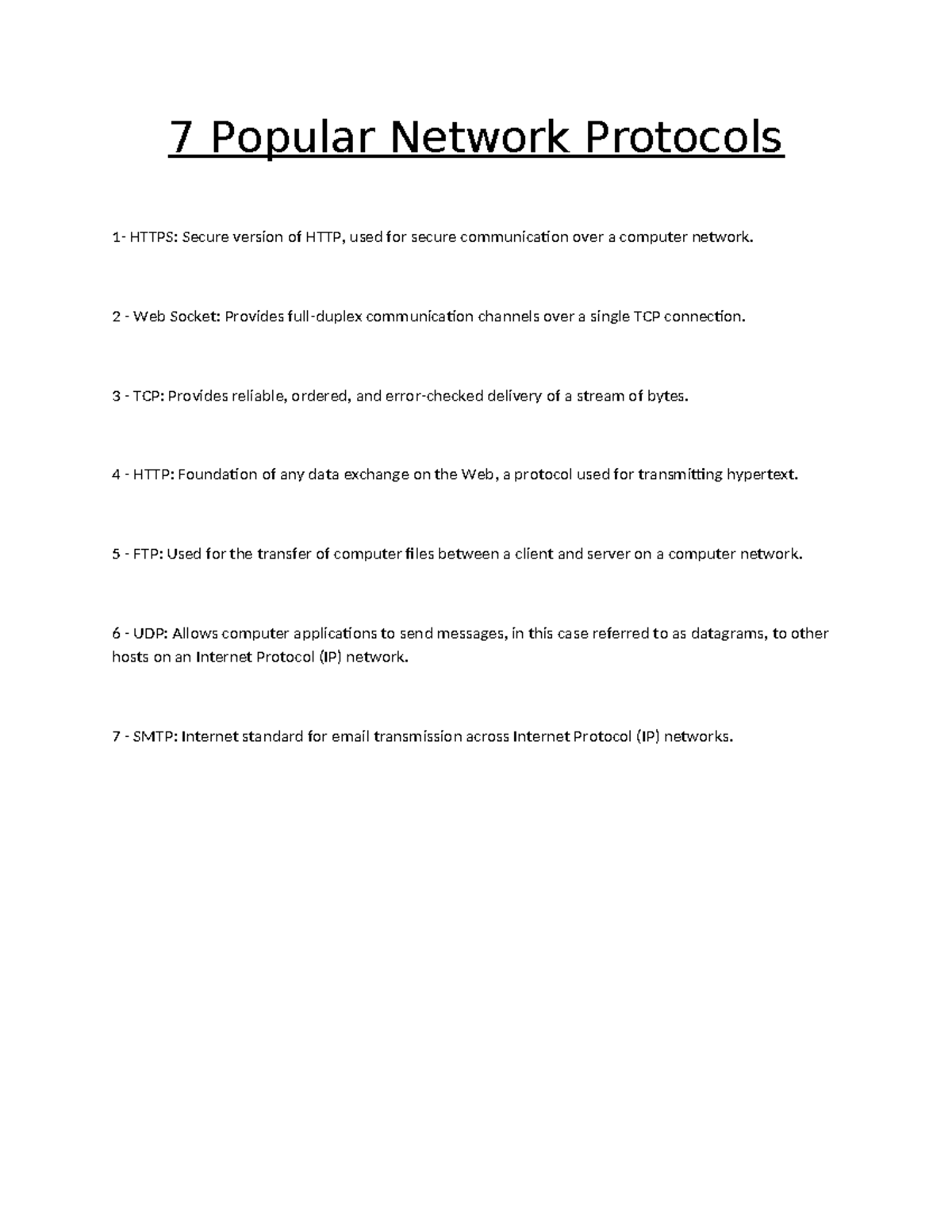 7 Popular Network Protocols - 2 - Web Socket: Provides full-duplex ...