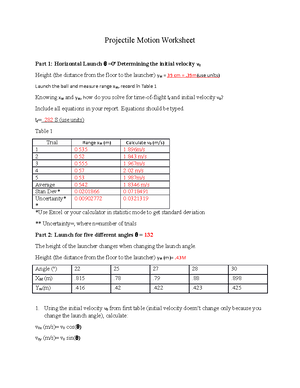 IV Lab3 Guide(1) - lab guide - Projectile Motion Worksheet Part 1 ...
