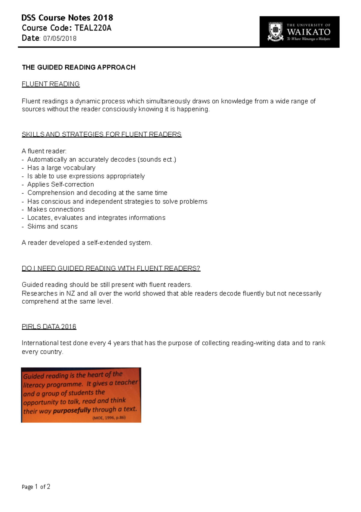 TEAL220A 07 - Lecture notes 1 - DSS Course Notes 2018 Course Code ...