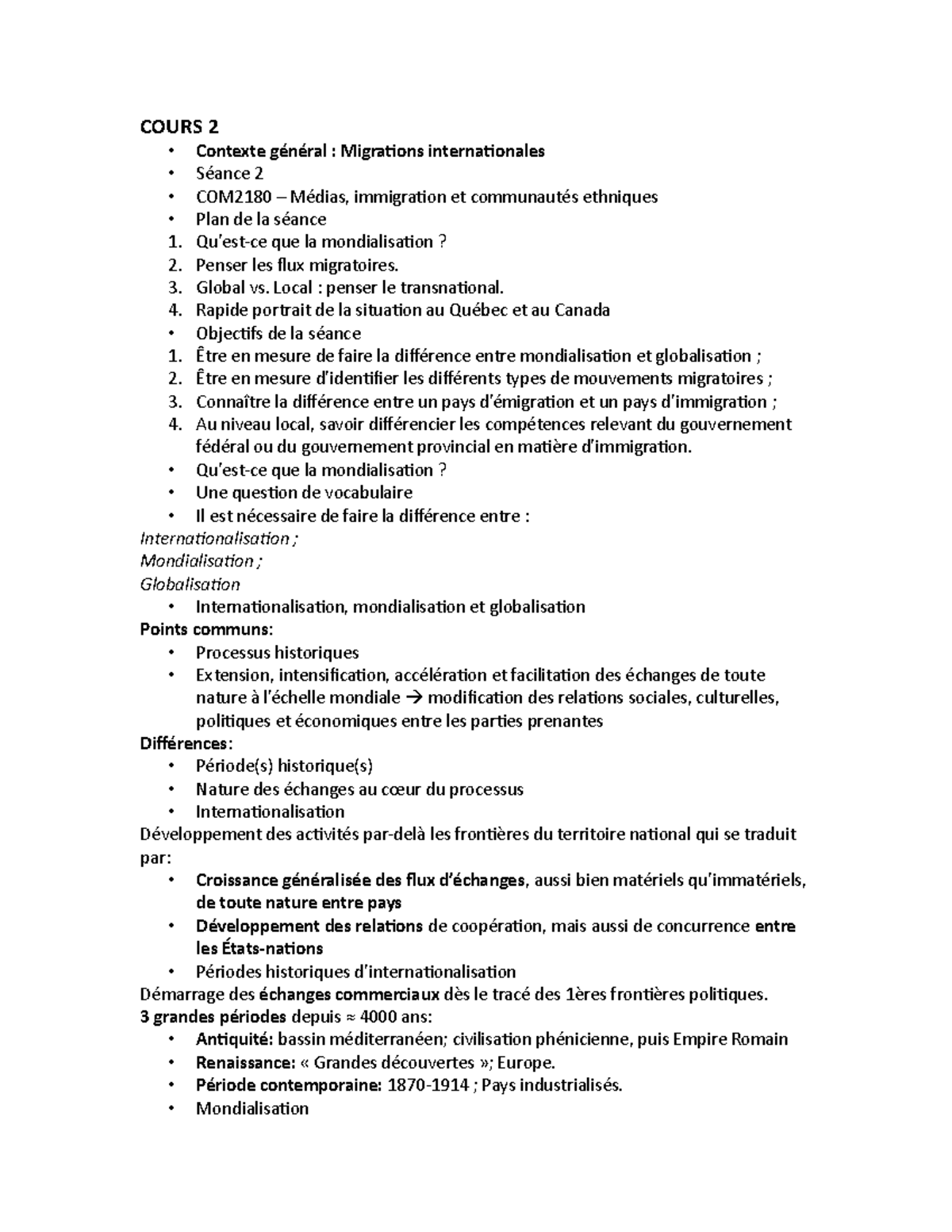 Exam NOTE - préparation examen - COURS 2 Contexte général : Migrations ...