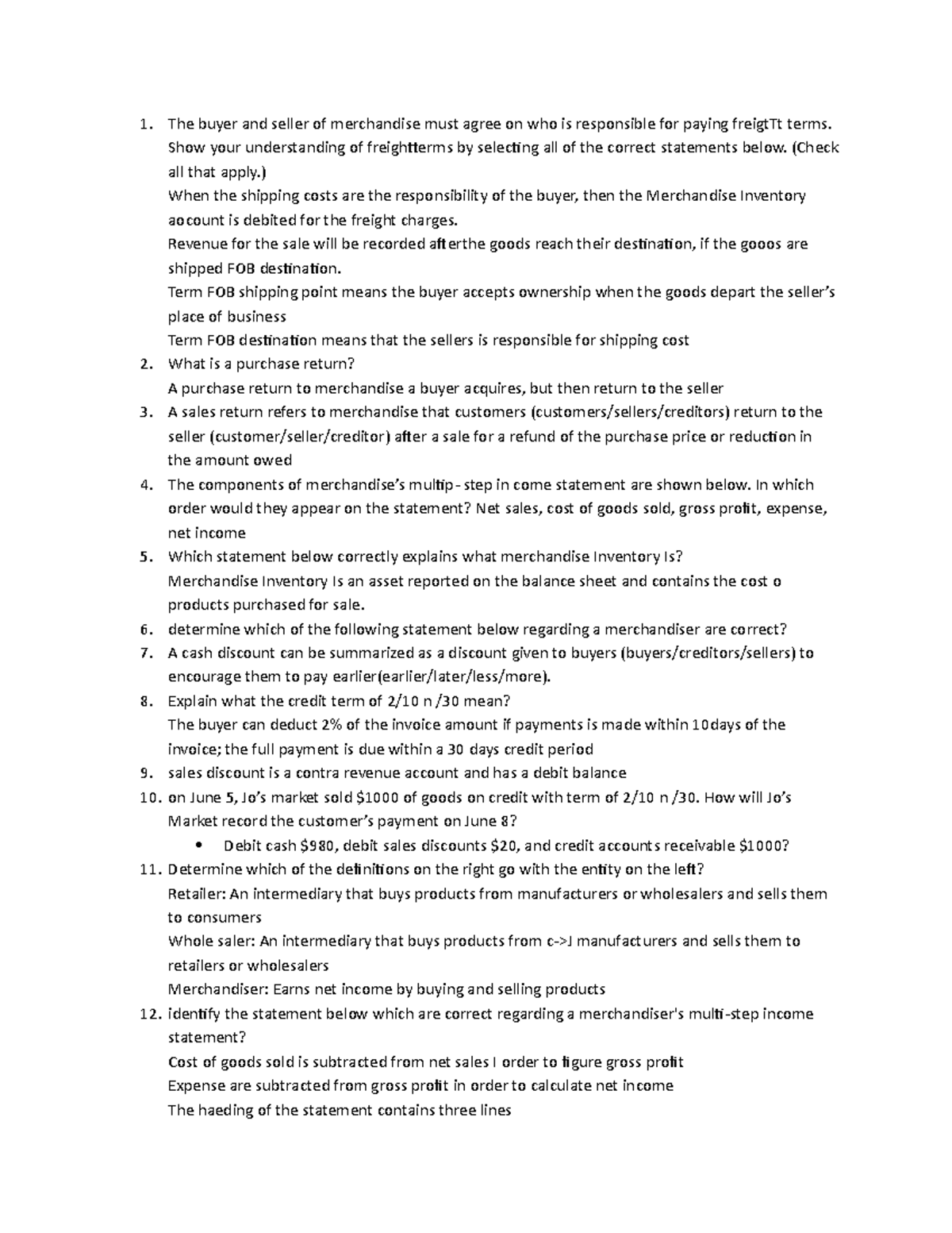 Week 4 Smart Book 50 minium - The buyer and seller of merchandise must ...