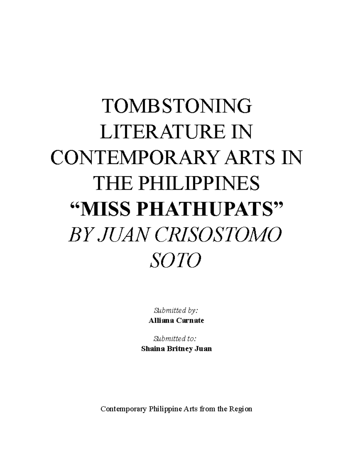 CPAR Project - TOMBSTONING LITERATURE IN CONTEMPORARY ARTS IN THE ...