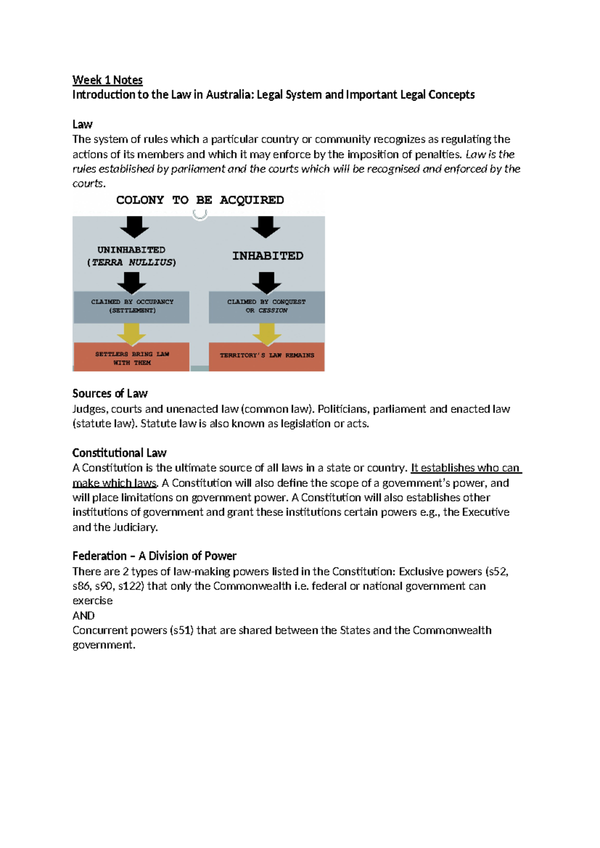 Week 1 Notes Week 1 Notes Introduction To The Law In Australia Legal System And Important 