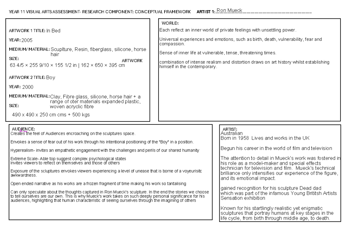 Research Component OF Assessment TASK YEAR 11 - part 1 - YEAR 11 VISUAL ...