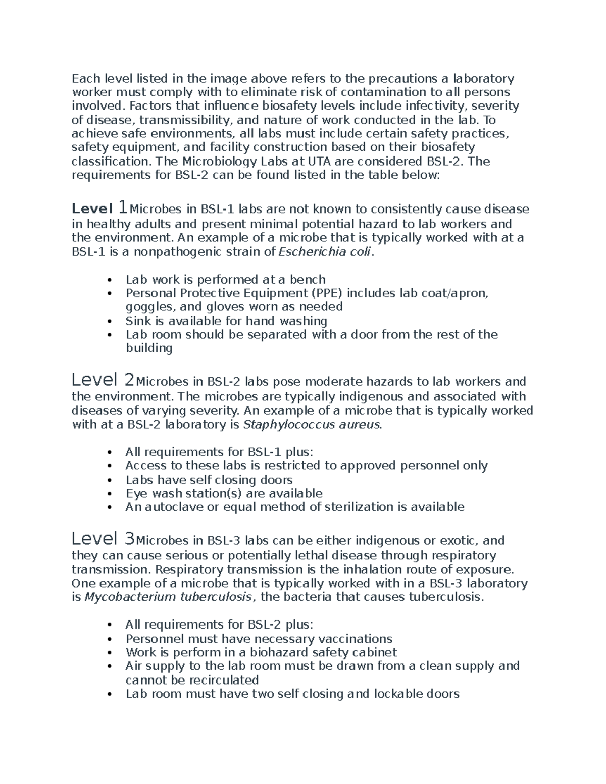 Lab 1 readings - lab reading - Each level listed in the image above ...