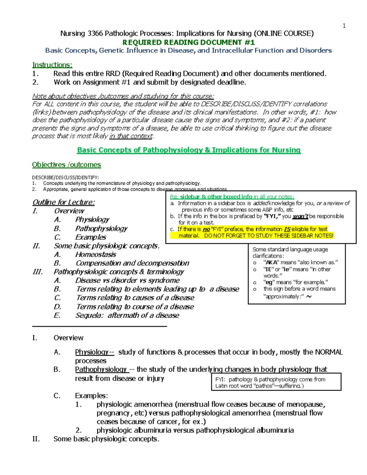 RRD #1 Intro, Genetics, Intracellular functions - Nursing 3366 ...