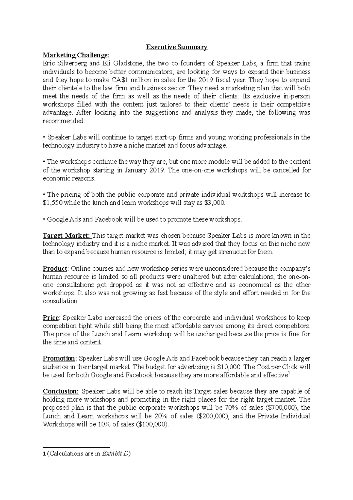 Marketing Report New WW - Executive Summary Marketing Challenge: Eric ...