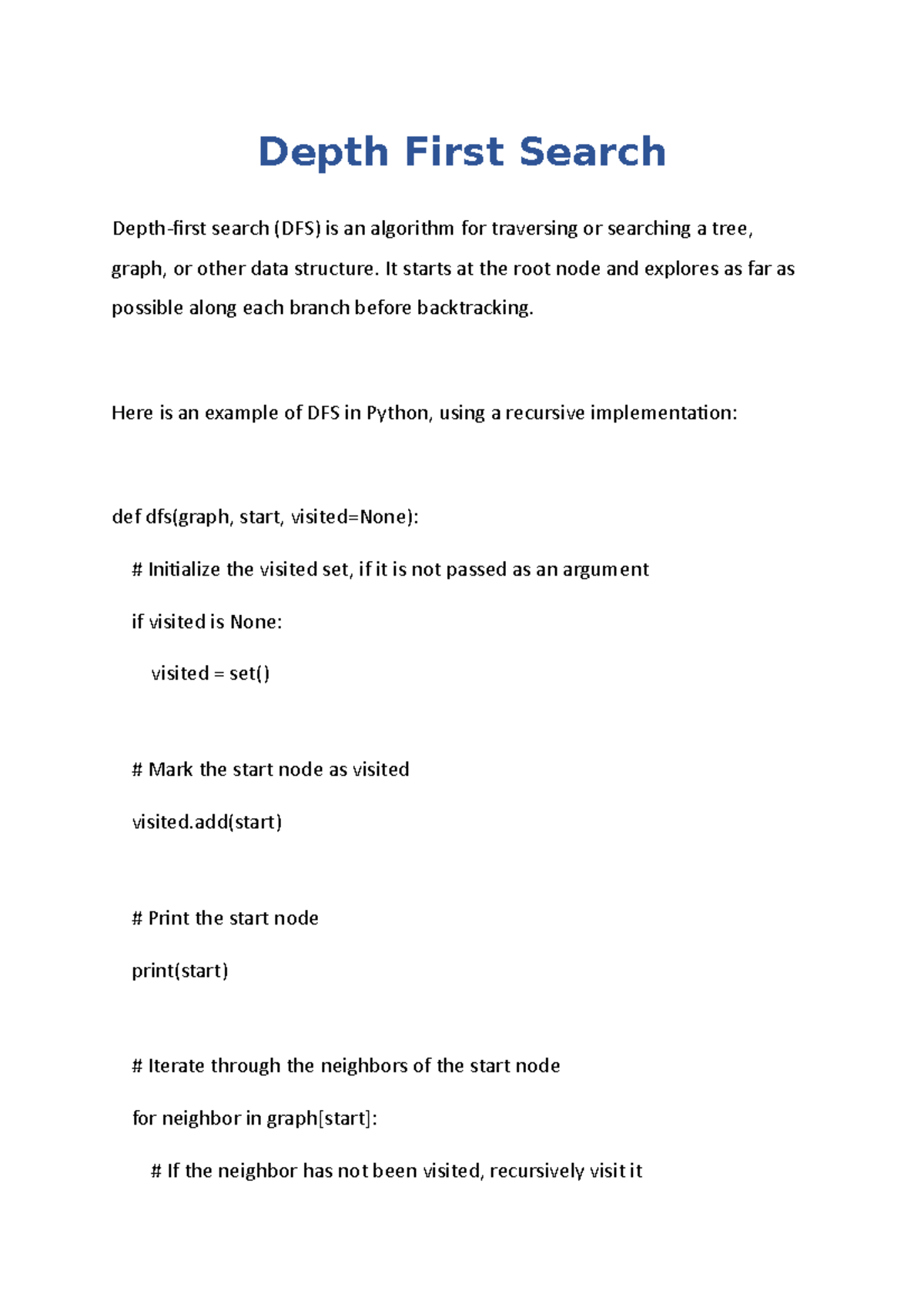 DSA07 - DFS Notes - Depth First Search Depth-first search (DFS) is an ...