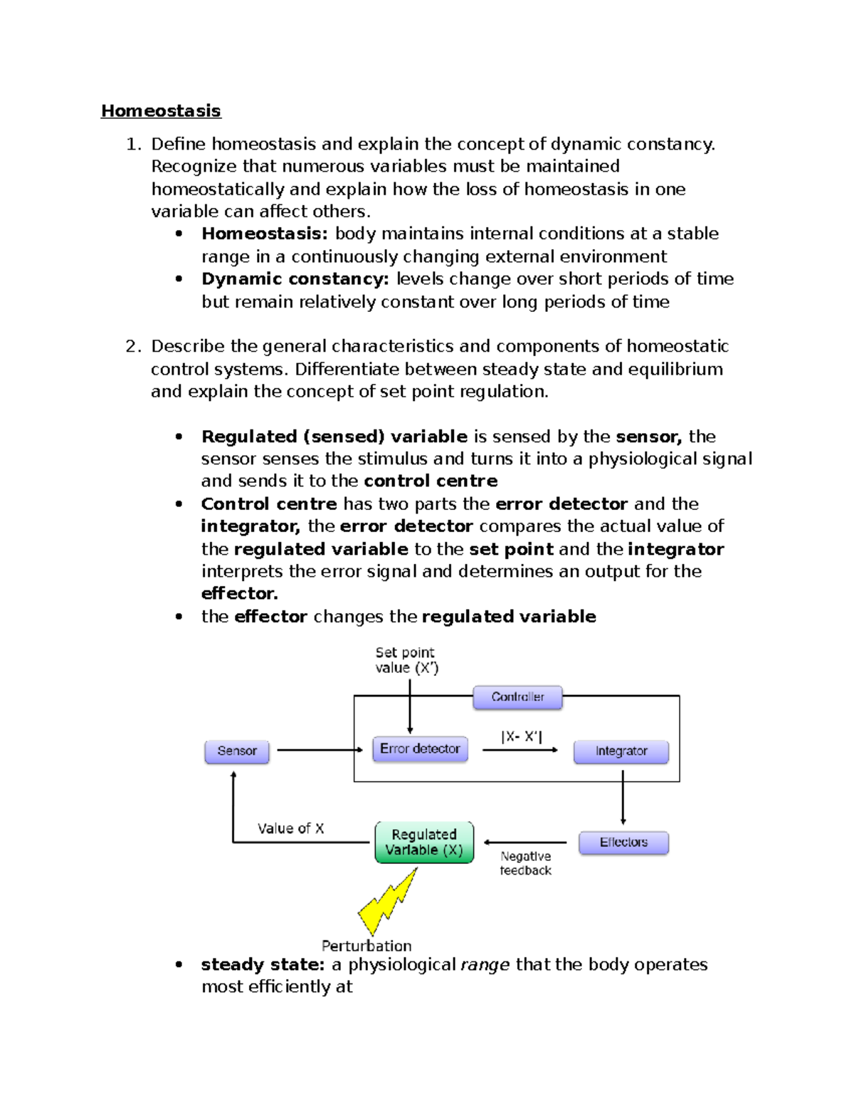 Midterm #1 learning objectives - Homeostasis 1. Define homeostasis and ...