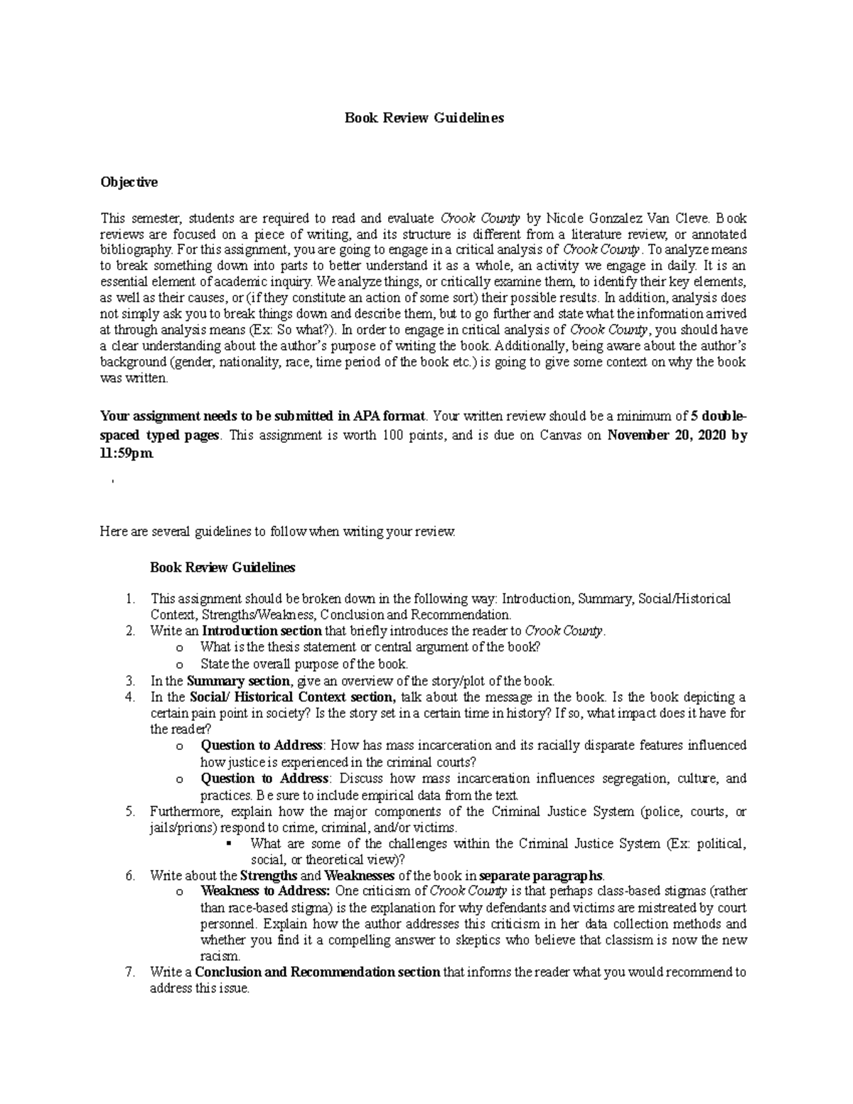 Book Review Guidelines Crook County - Book Review Guidelines Objective ...