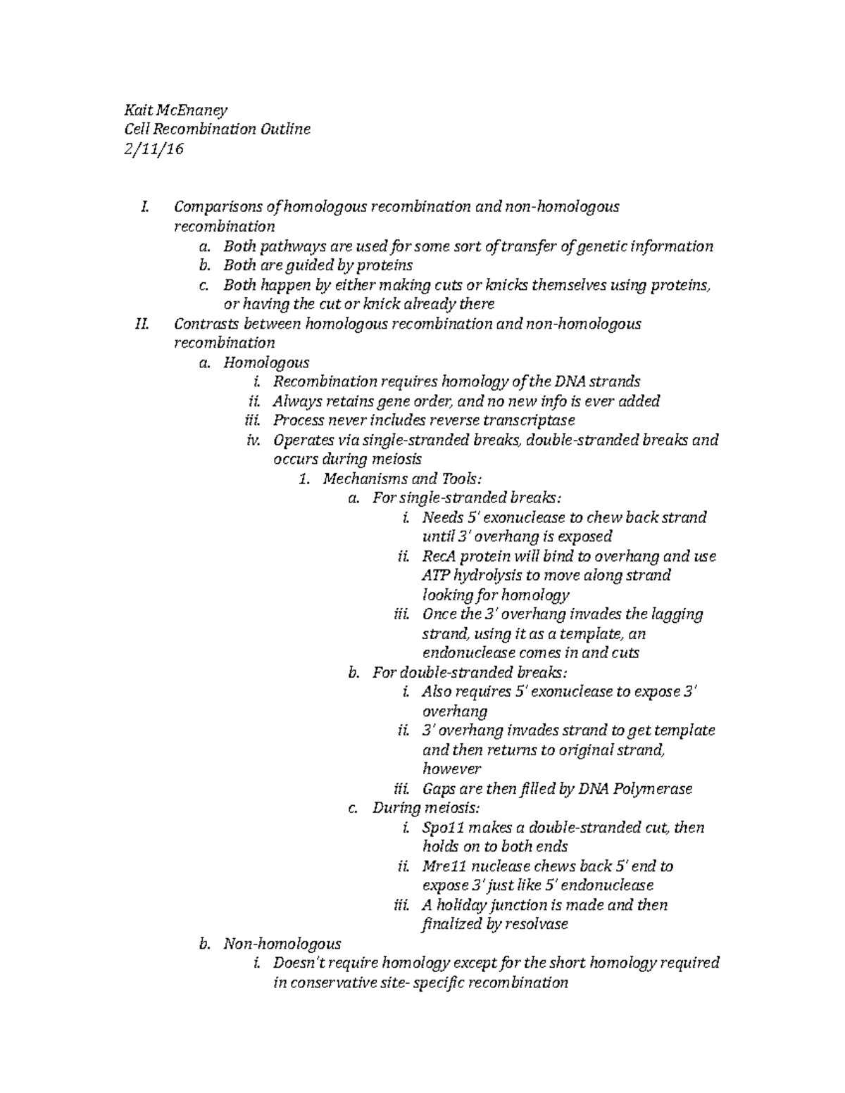 Hom nonhom - Kait McEnaney Cell Recombination Outline 2/11/ I ...