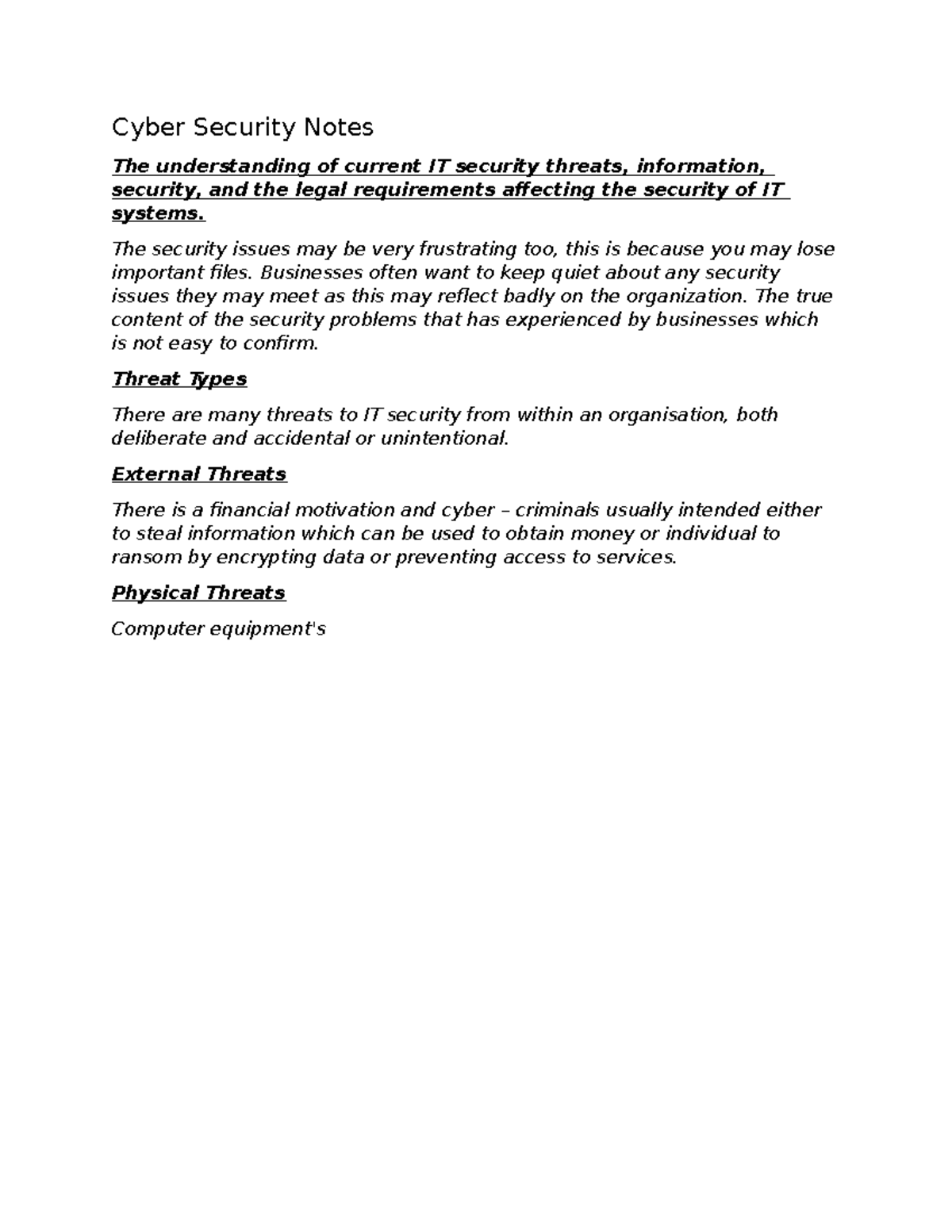 Cyber Security Notes - The security issues may be very frustrating too ...