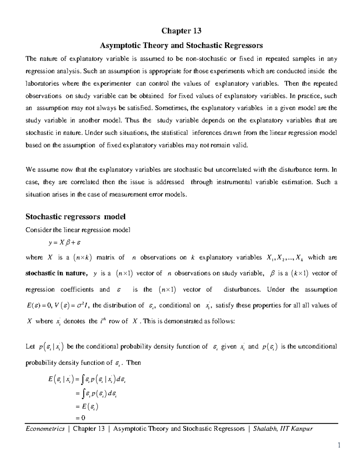 Chapter 13 Econometrics Asymptotic Theory And Stochastic Regression Econometrics Chapter 13